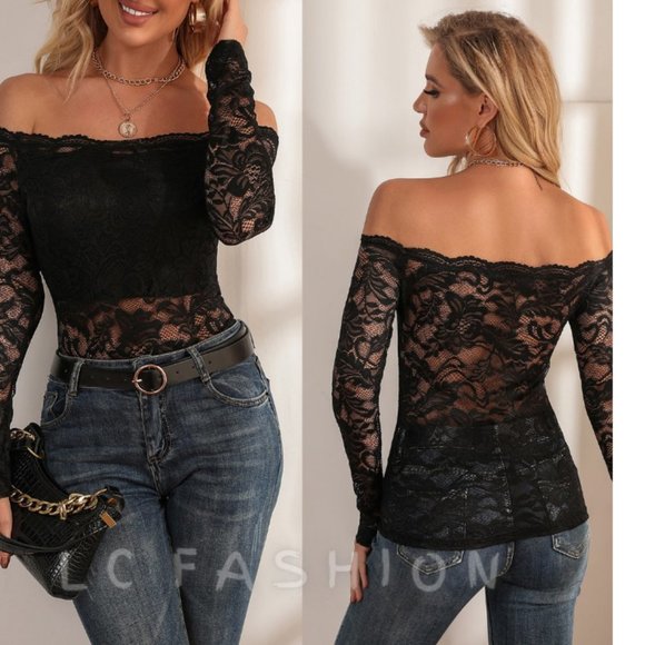 LC FASHION | Tops | Off Shoulder Lace Top Sheer Mesh Top Cute Sexy Casual Mesh Sheer Top | Poshmark